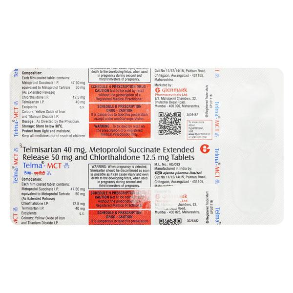 TELMA MCT 50/12.5 Tablet 10's : Price, Uses, Side Effects | Netmeds