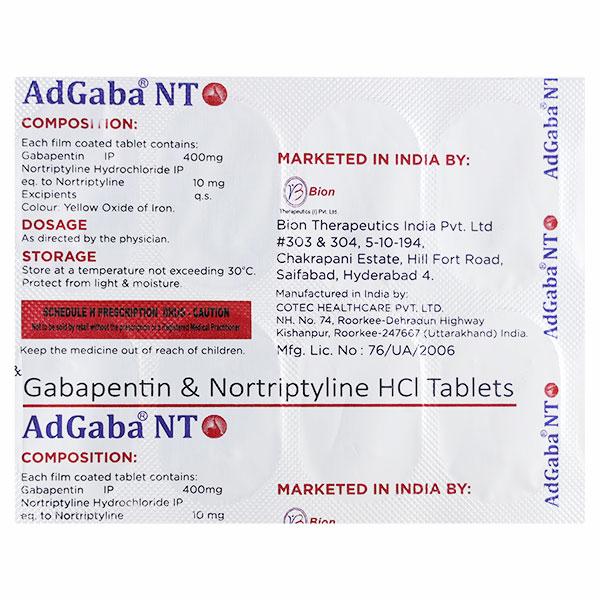 Buy ADGABA NT Tablet 10's Online at Upto 25% OFF | Netmeds