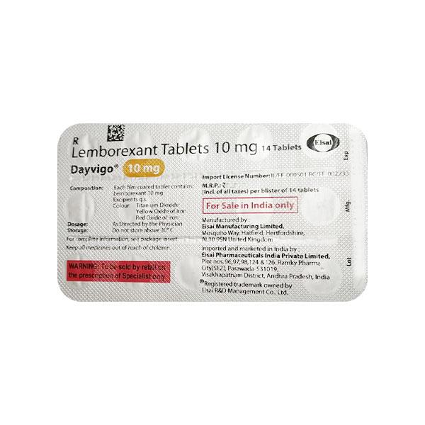 DAYVIGO 10mg Tablet 14's - Price, Uses, Side Effects, and Substitutes ...