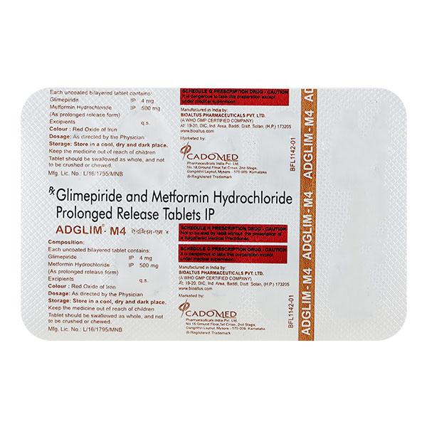 ADGLIM M 4 Tablet 10's : Price, Uses, Side Effects | Netmeds