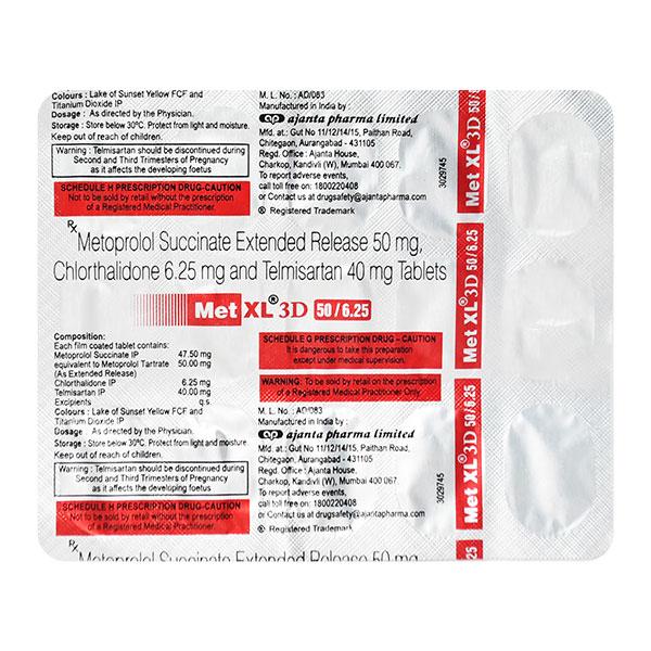MET XL 3D 50/6.25 Tablet 15's Price, Uses, Side effects, Substitutes ...