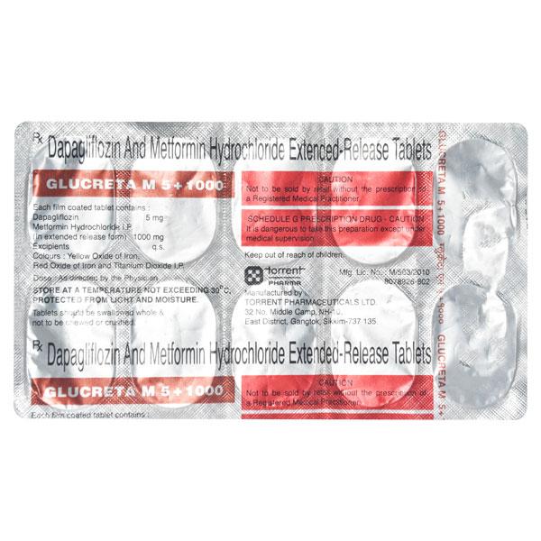 GLUCRETA M 5 + 1000 Tablet 10's : Price, Uses, Side Effects | Netmeds