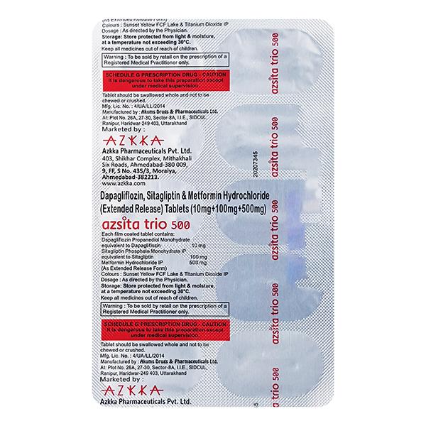 AZSITA TRIO 500 Tablet 10's Price, Uses, Side effects, Substitutes ...