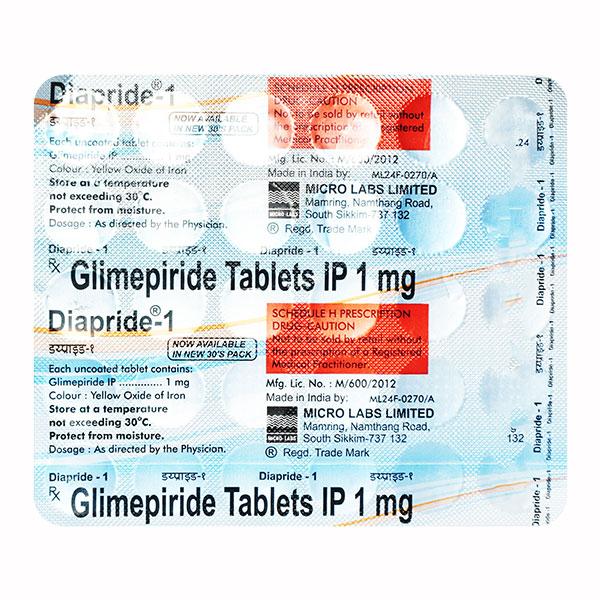 DIAPRIDE 1mg Tablet 30's : Price, Uses, Side Effects | Netmeds