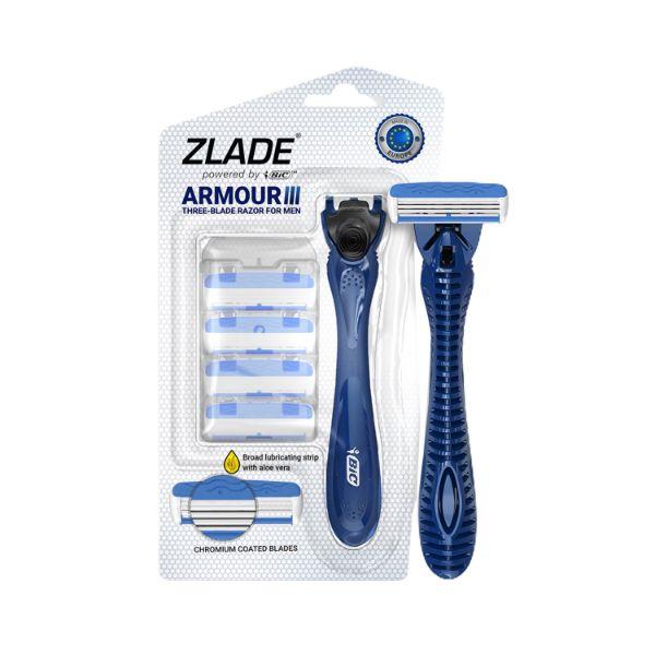 Buy Zlade Armour III Triple-Blade Razor For Men - 1 Razor Handle + 4 ...