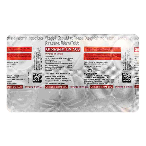 GLIPTAGREAT DM 500 Tablet 10's Price, Uses, Side effects, Substitutes ...