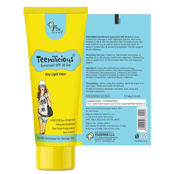 Fixderma Teenilicious Day Light Date SPF 30 Sunscreen Face Gel - Girls ...
