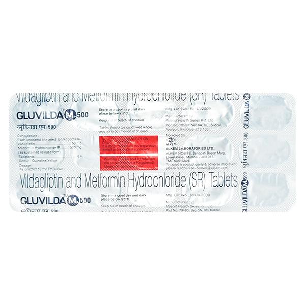 GLUVILDA M 500mg Tablet 15's Price, Uses, Side effects, Substitutes ...