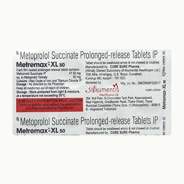 Metromax XL 50mg Tablet 10'S Price, Uses, Side effects, Substitutes ...