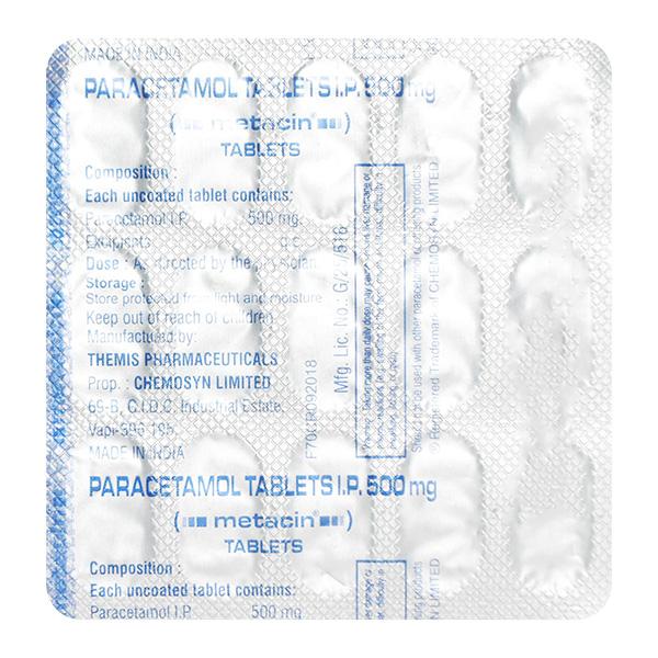Metacin 500mg Tablet 15'S - Price, Uses, Side Effects | Netmeds