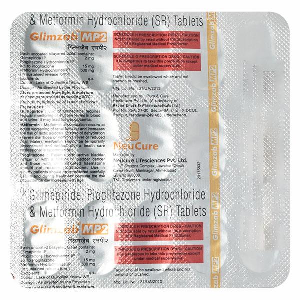 GLIMZAB MP 2 Tablet 15's Price, Uses, Side effects, Substitutes | Netmeds