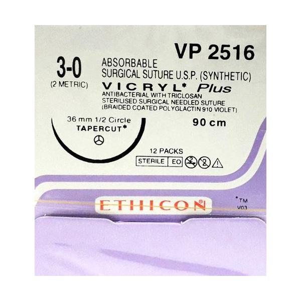 Johnson & Johnson Ethicon Vicryl Plus Absorbable Surgical Suture (3-0 ...
