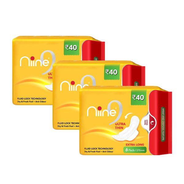 Niine Ultra Thin Sanitary Pads - Extra Long (Pack of 3 x 6's) 1's ...