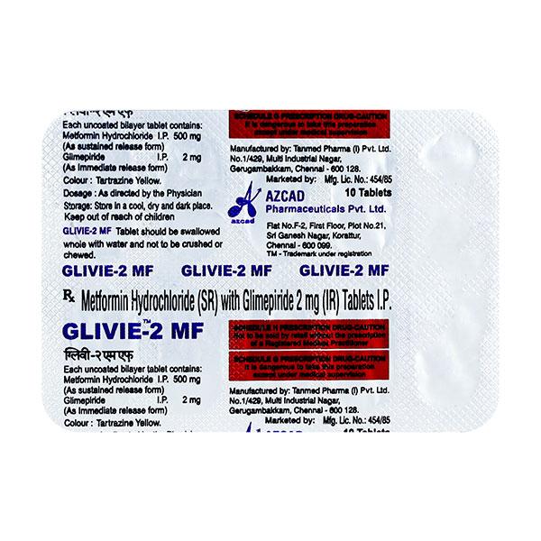 GLIVIE MF 2mg Tablet 10's Price, Uses, Side effects, Substitutes | Netmeds
