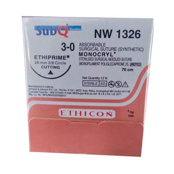 Johnson & Johnson Ethicon Monocryl Absorbable Surgical Suture (3-0) (70 ...