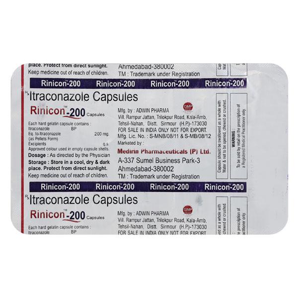RINICON 200 Capsule 10's Price, Uses, Side effects, Substitutes | Netmeds