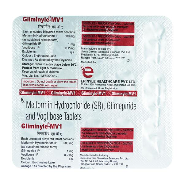 GLIMINYLE MV 1 Tablet 15's Price, Uses, Side effects, Substitutes | Netmeds