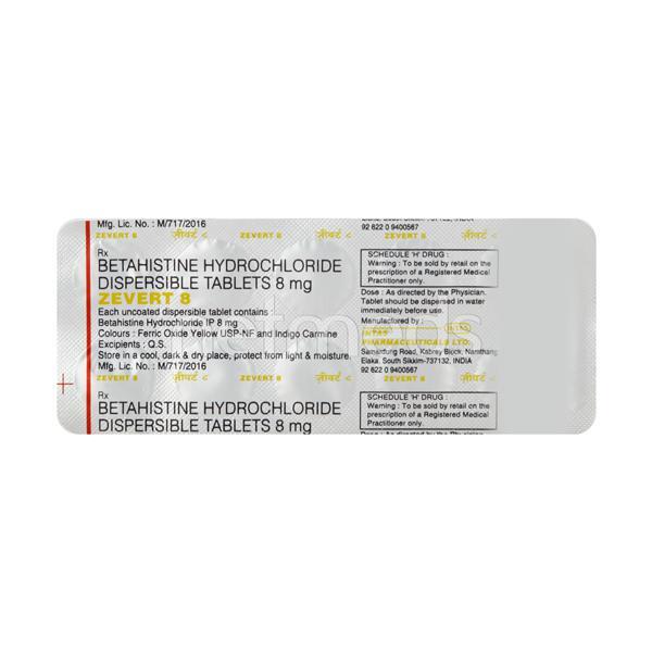 Zevert 8mg Tablet 10'S