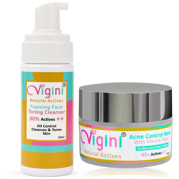 Vigini Natural Actives Foaming Face Toning Cleanser 150 ml + Acne ...