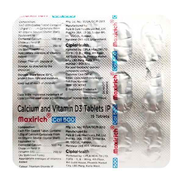 Maxirich Cal 500 Tablet 15's Online at Discounted Price | Netmeds