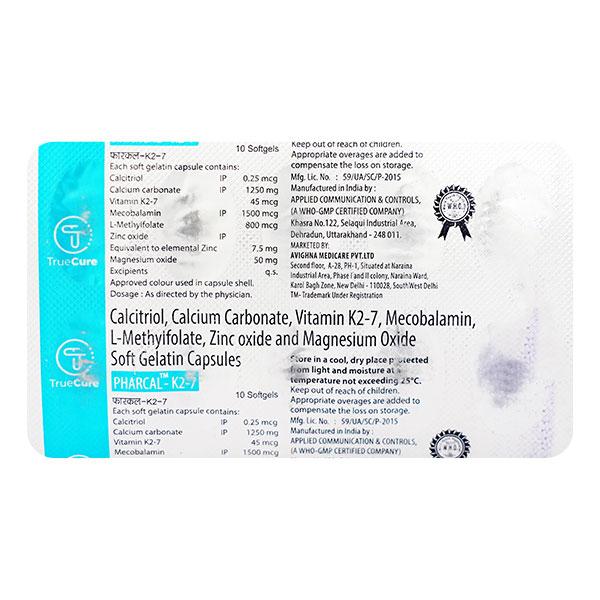PHARCAL K2 7 Soft Gelatin Capsule 10's Price, Uses, Side effects ...