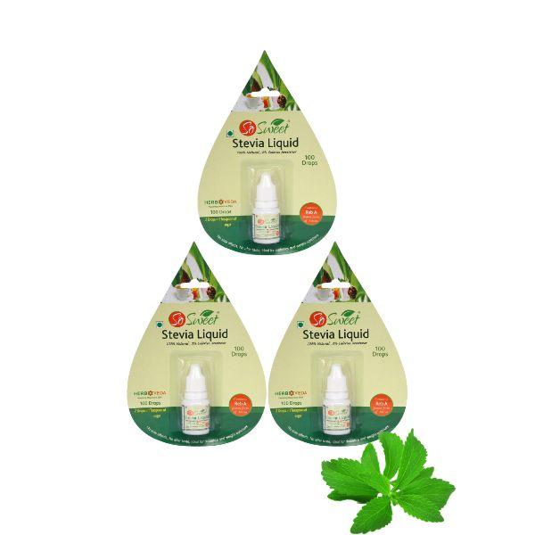 So Sweet 100% Natural Sugarfree Sweetener Stevia Liquid (Pack of 3) 300 ...
