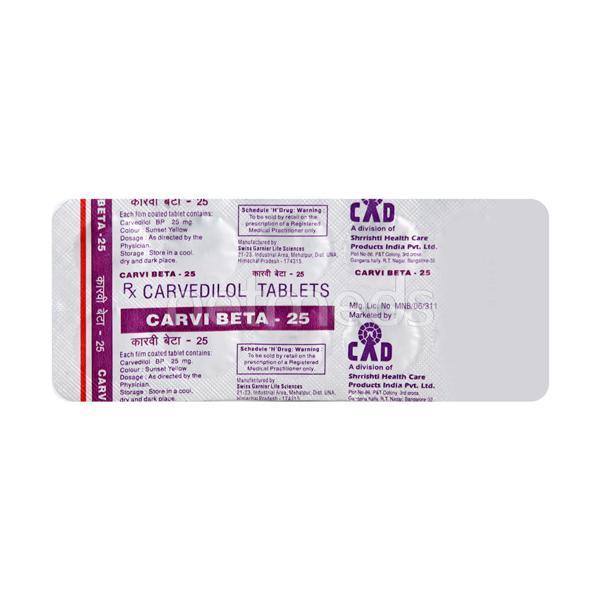Carvi Beta 25mg Tablet 10'S : Price, Uses, Side Effects | Netmeds