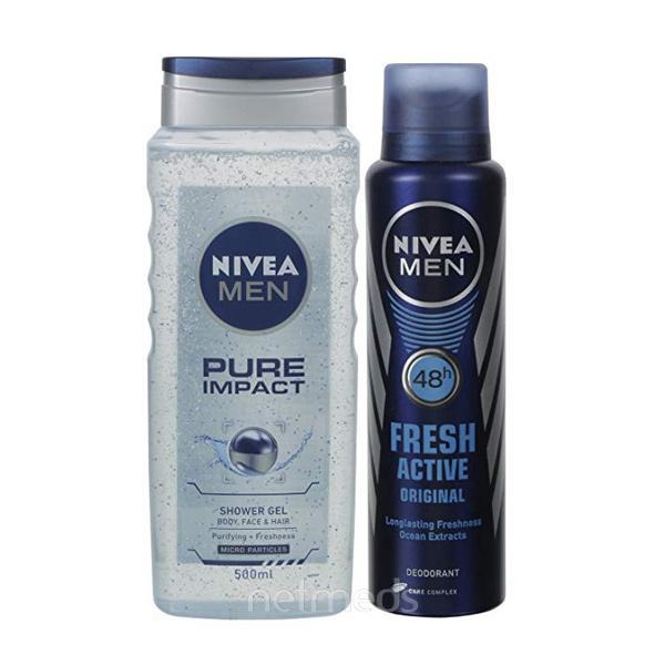 Nivea Men Pure Impact Shower Gel 500 ml & Fresh Active Spray 150 ml