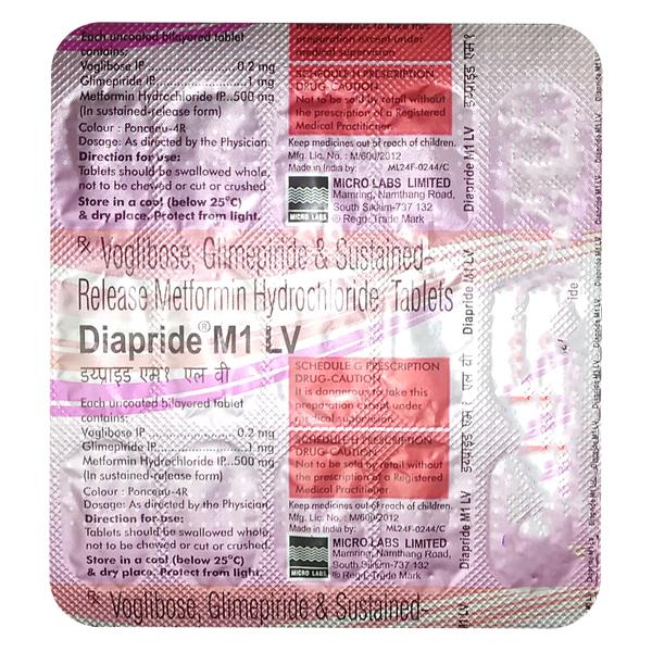 Diapride M1 LV Tablet 15'S : Price, Uses, Side Effects | Netmeds