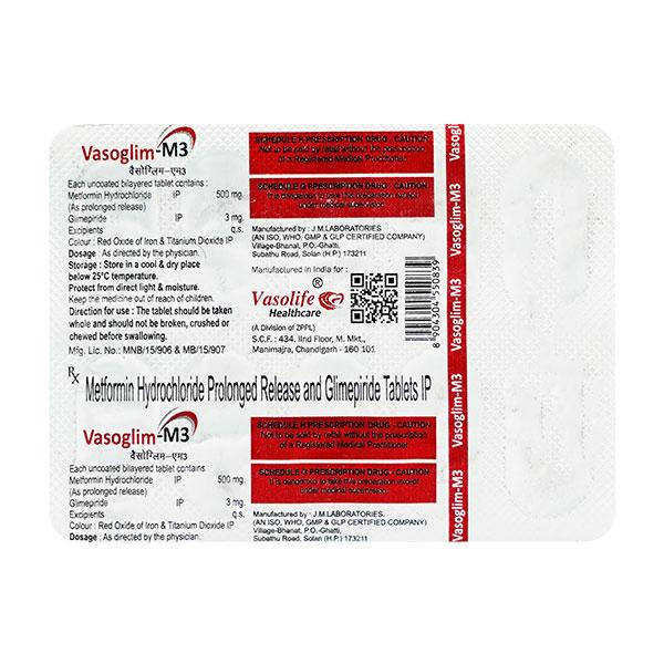 Buy VASOGLIM M 3 Tablet 10's Online at Upto 25% OFF | Netmeds