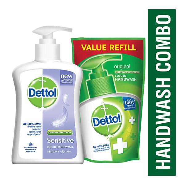 Dettol Handwash Combo Pack (Sensitive 200 ml + Original Refill 175 ml ...