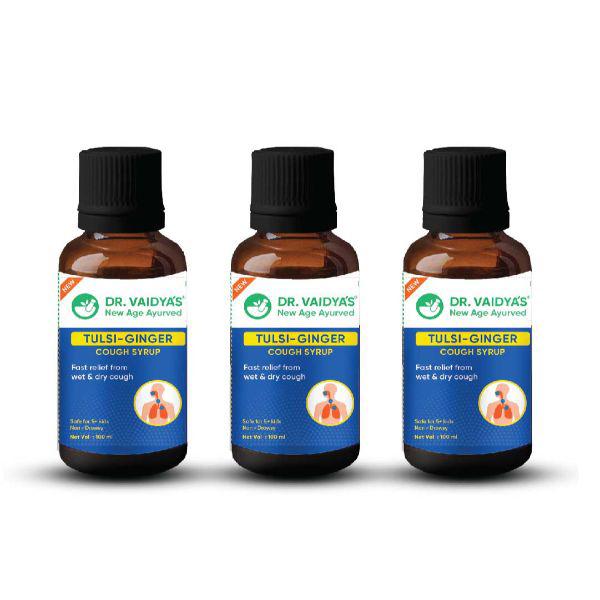 Dr. Vaidya's Tulsi- Ginger Cough Syrup (Pack of 3 x 100 ml)