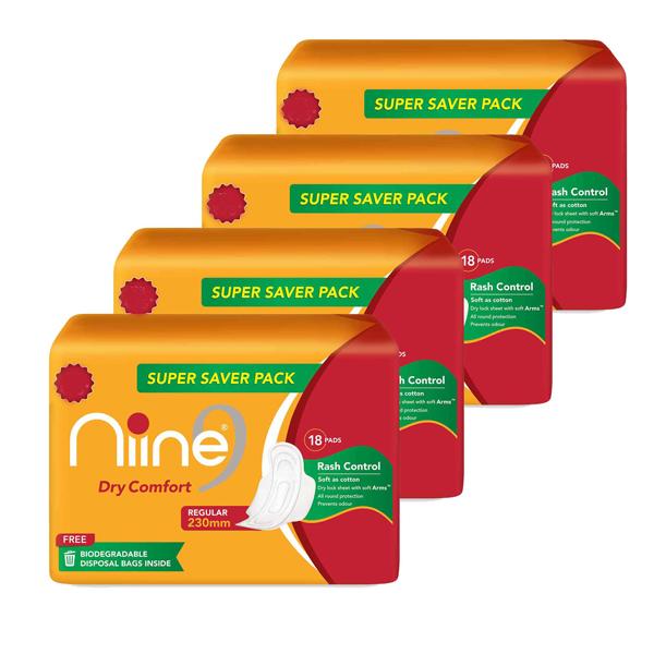 Niine Dry Comfort Sanitary Pads with Biodegradable Disposable Bags ...