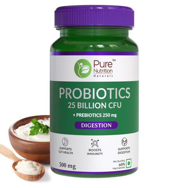 Buy Pure Nutrition Probiotics 25 Billion CFU + Prebiotics 500 mg Veg ...
