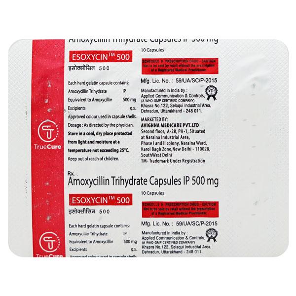 ESOXYCIN 500 Capsule 10's Price, Uses, Side effects, Substitutes | Netmeds