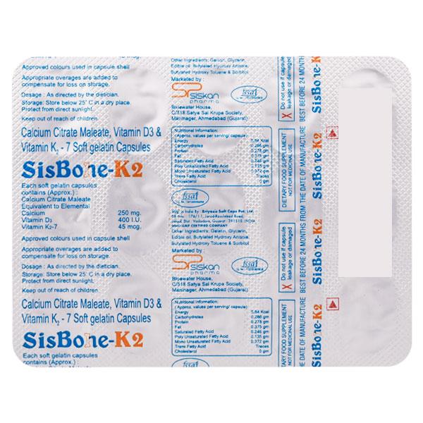 SISBONE K2 Capsule 15's Price, Uses, Side effects, Substitutes | Netmeds