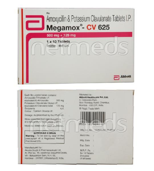 Megamox CV 625mg Tablet 10'S Price, Uses, Side effects, Substitutes ...