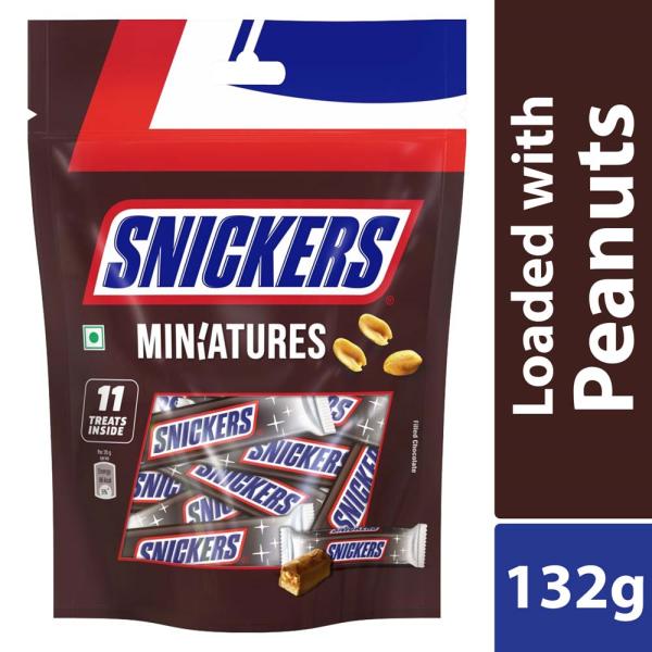 Buy Snickers Miniatures Chocolate Bars (Pack of 11 x 12 gm) 1's Online ...
