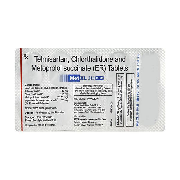 MET XL 3D 25/6.25mg Tablet 10'S : Price, Uses, Side Effects | Netmeds