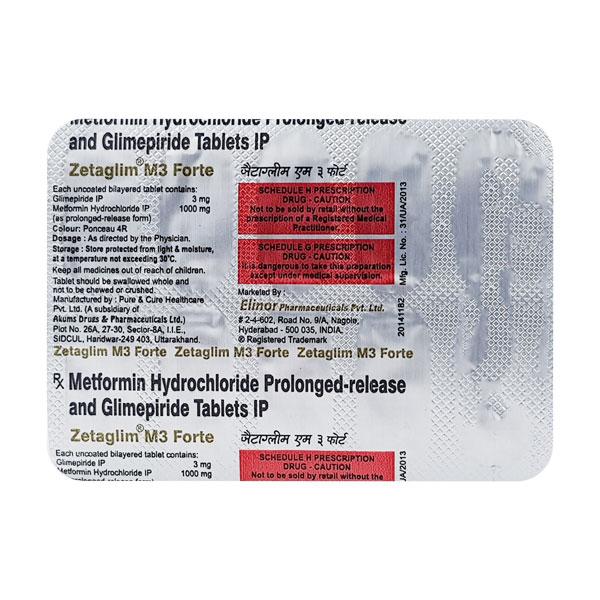 ZETAGLIM M FORTE 3mg Tablet 10's : Price, Uses, Side Effects | Netmeds