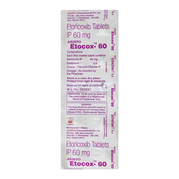 Etocox 60mg Tablet 10'S : Uses, Side Effects, Price | Netmeds