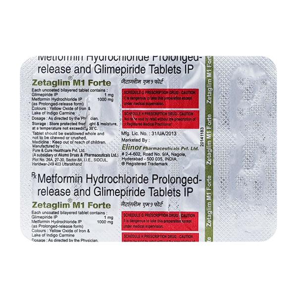 ZETAGLIM M FORTE 1mg Tablet 10's : Price, Uses, Side Effects | Netmeds