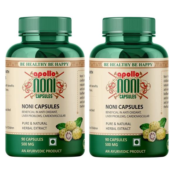 Buy Apollo Noni Capsules 500 mg (Pack of 2 x 90 capsules) 180's Online at Best Price - Health ...