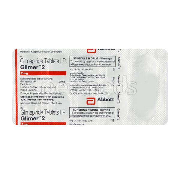 Buy Glimer 2mg Tablet 10'S Online at Upto 25% OFF | Netmeds