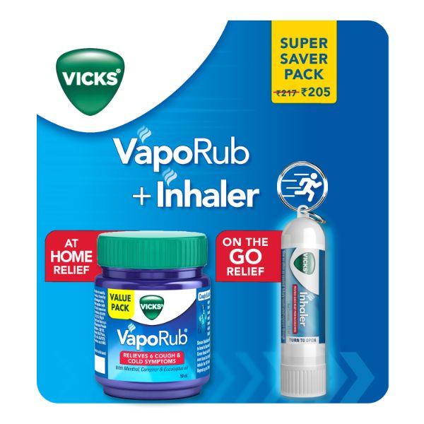 Buy Vicks Super Saver Combo Pack (VapoRub 50 ml + Inhaler 1's) Online ...