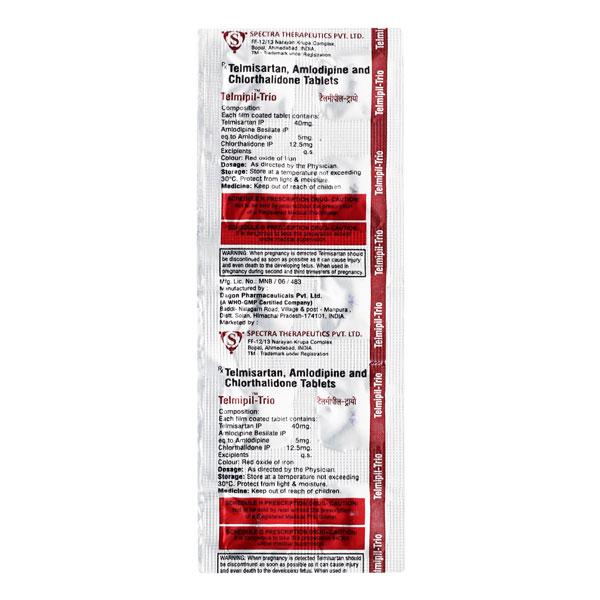 TELMIPIL TRIO Tablet 10's Price, Uses, Side effects, Substitutes | Netmeds