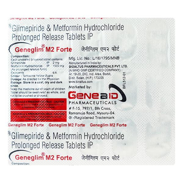 GENEGLIM M2 FORTE Tablet 15's : Price, Uses, Side Effects | Netmeds