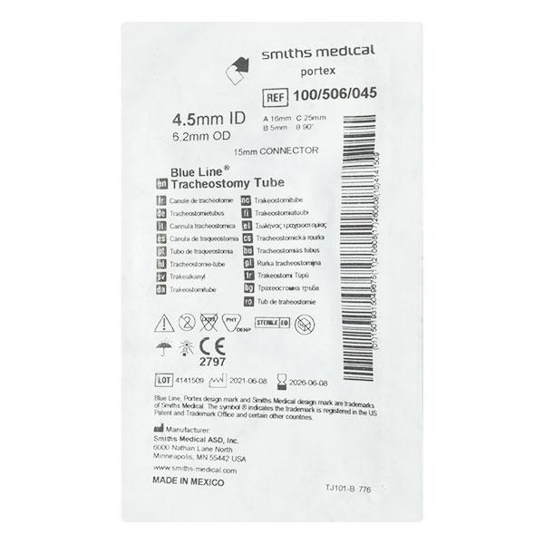 Portex Blue Line Tracheostomy Tube (100/506/045) 15mm 1's