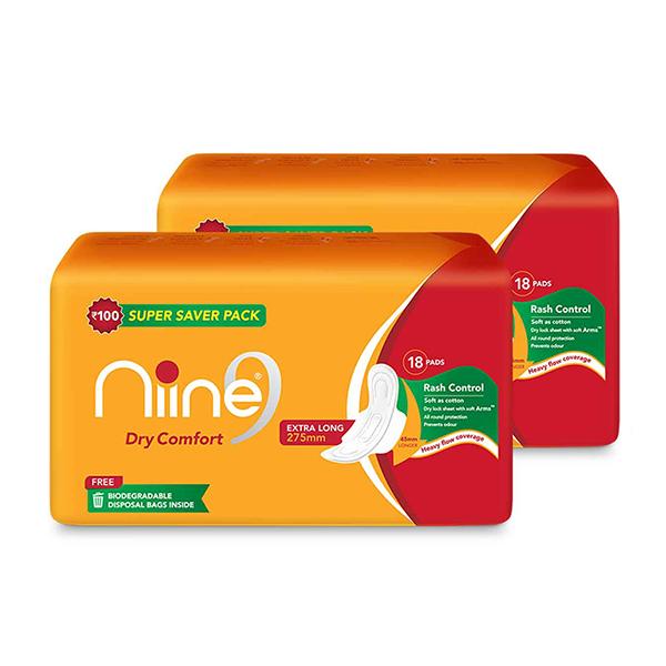 Niine Sanitary Pads Extra Long (Pack of 2 x 18's) 54's Online at Best ...