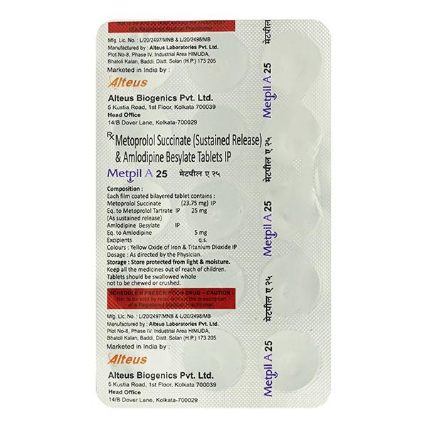 METPIL A 25 Tablet 15's : Price, Uses, Side Effects | Netmeds
